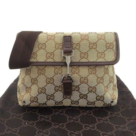 Gucci | Bags | Gucci Gg Canvas Waist Bag Pouch Body Beige Brown 92543 ...